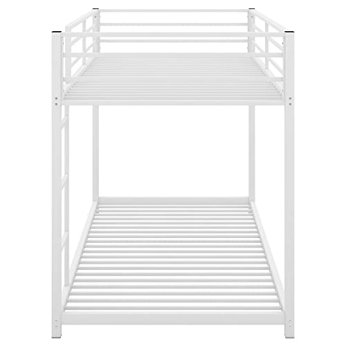 TARTOP Metal Bunk Bed Twin Over Twin, Low Bunk Bed Frame with Ladder & Guardrail for Teens Adults Dormitory Bedroom, Heavy Duty Metal Bed Frame, Easy Assembly, No Box Spring Required, White