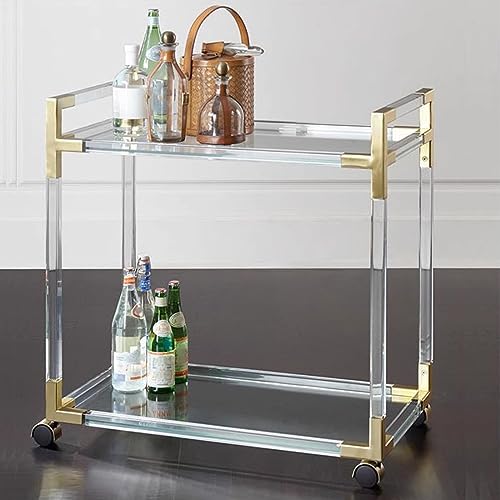 VLOBAOM Acrylic Rolling Bar Cart, Home Bar Serving Cart with Wheels, Mobile Wine Cart with Storage for Living Room, Kitchen, Dining Room,80x40x80cm,Gold