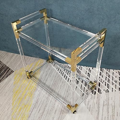 VLOBAOM Acrylic Rolling Bar Cart, Home Bar Serving Cart with Wheels, Mobile Wine Cart with Storage for Living Room, Kitchen, Dining Room,80x40x80cm,Gold