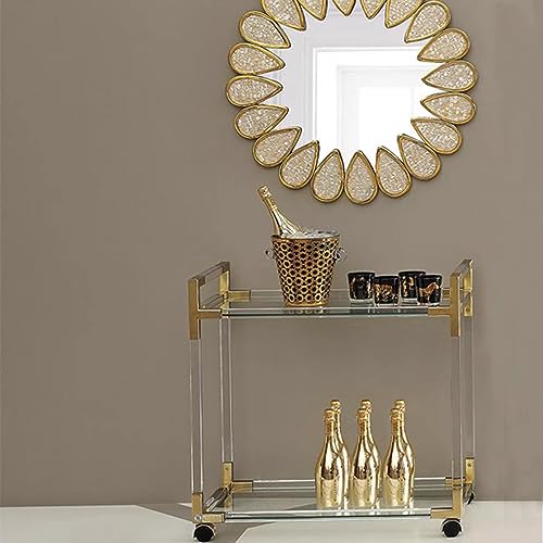 VLOBAOM Acrylic Rolling Bar Cart, Home Bar Serving Cart with Wheels, Mobile Wine Cart with Storage for Living Room, Kitchen, Dining Room,80x40x80cm,Gold