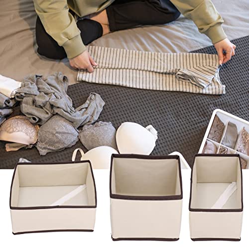 Biitfuu Underwear Brassiere Desktop Socks Underpants Grid Drawer Storage Box Fabric Finishing Plaid Six Piece Set 6Pcs Beige Drawer Organizers