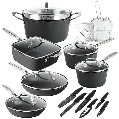 Granitestone Armor Max 20 Pc Pots and Pans Set Nonstick Cookware Set, Complete Kitchen Cookware Set with Non Stick Pots and Pans Set with Lids + Knife Set, Induction/Oven/Dishwasher Safe, Non Toxic