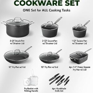 Granitestone Armor Max 20 Pc Pots and Pans Set Nonstick Cookware Set, Complete Kitchen Cookware Set with Non Stick Pots and Pans Set with Lids + Knife Set, Induction/Oven/Dishwasher Safe, Non Toxic