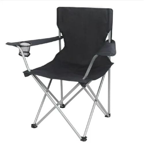 Basic Quad Folding Camp Chair with Cup Holder Outdoor Camp Adult use - Black