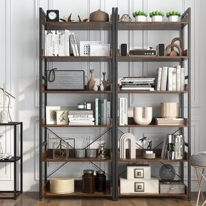 Tangkula 6-Tier Bookshelf, 70” Tall Industrial Bookcase w/Open Shelves & 4 Hooks, Storage Rack w/Metal Frame, Vintage Standing Display Rack for Study Living Room Kitchen (Rustic Brown, 6-Tier)