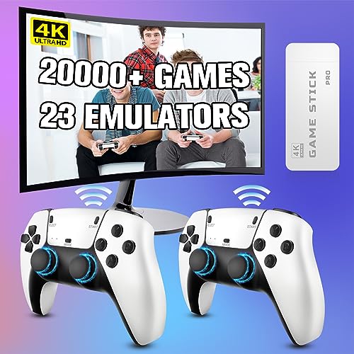 Retro Game Console, 64G Nostalgic Stick Game, 4K HDMI Output Plug and Play Classic Video Game Stick Built in 20000+ Games,Wireless Retro Game TV Stick with 23 Emulators,Dual 2.4G Wireless Controllers