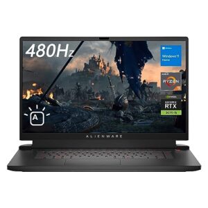 dell alienware m17 r5 gaming laptop, 17.3" fhd 480hz display, amd ryzen 9 6900hx, nvidia rtx 3070 ti, 64gb ddr5 ram, 2tb ssd + 2tb ssd, webcam, rgb backlit keyboard, wi-fi 6, windows 11 home