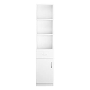 70.08inch Tall 3-Tier Bookcase with Drawers - White Narrow Bookcase with Cabinet , Open Storage Display Cabinet, 3-Cube Bookshelf for Living Room, Bedroom, Office 178 x 34 x 33 cm(L x W x H)