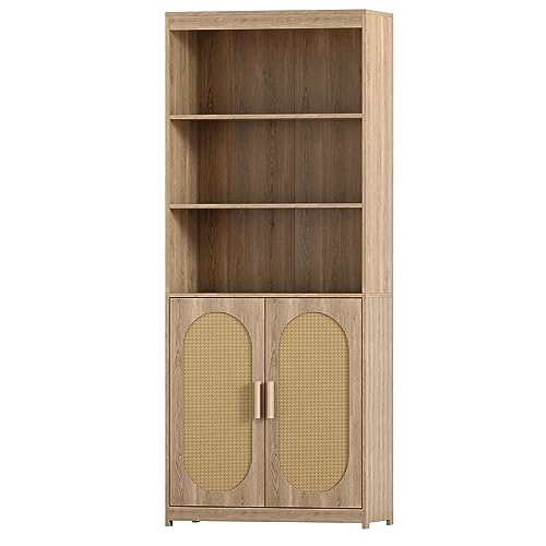 TROONZ Natural Wood Bookshelf with Open Shelves - Tall Bookcase for Bedroom, Living Room