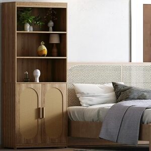 TROONZ Natural Wood Bookshelf with Open Shelves - Tall Bookcase for Bedroom, Living Room