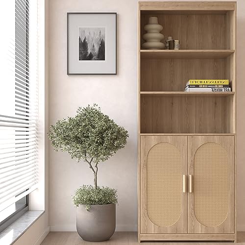 TROONZ Natural Wood Bookshelf with Open Shelves - Tall Bookcase for Bedroom, Living Room