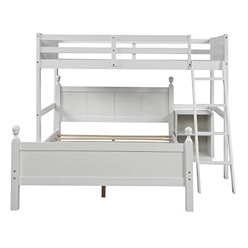 Eafurn Twin Over Full Bunk Bed with Storage Cabinet, Wood L-Shaped Bunk Beds with Guardrails and Ladder,2 in 1 Bunk Bed Convertible Into a Loft Bed and Platform Bed, No Box Spring Need