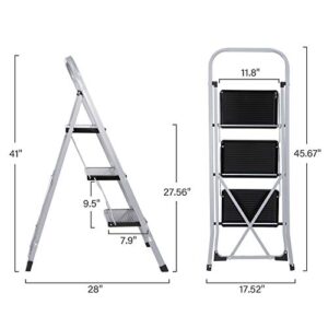 3 Step Ladder Folding Step Stool Ladder w/Handgrip & Wide Pedal Home Indoor