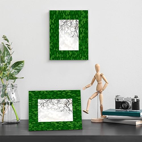 POFATO Lucky Four Leaf Clover Pattern 5x7 Picture Frame Wood Photo Frame for Tabletop Display Wall Mount Picture Frame Display 5 x 7 Inch Photo Wall Decor Home Gift Frames