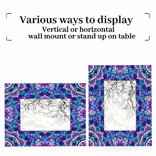 Mandala Purple 5x7 Picture Frame Wood Photo Frame for Tabletop Display Wall Mount Picture Frame Display 5 x 7 Inch Photo Wall Decor Home Gift Frames