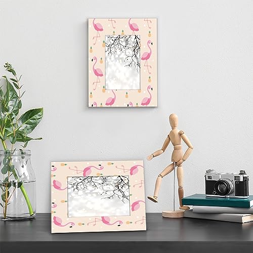 POFATO Pink Flamingo Bird Pineapple 4x6 Picture Frame Wood Photo Frame for Tabletop Display Wall Mount Picture Frame Display 4x 6 Inch Photo Wall Decor Home Gift Frames