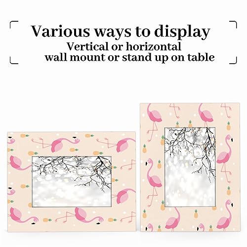 POFATO Pink Flamingo Bird Pineapple 4x6 Picture Frame Wood Photo Frame for Tabletop Display Wall Mount Picture Frame Display 4x 6 Inch Photo Wall Decor Home Gift Frames