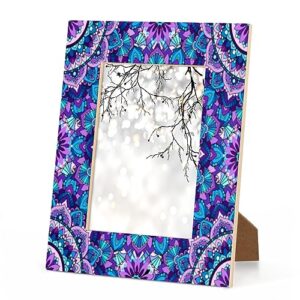 Mandala Purple 5x7 Picture Frame Wood Photo Frame for Tabletop Display Wall Mount Picture Frame Display 5 x 7 Inch Photo Wall Decor Home Gift Frames