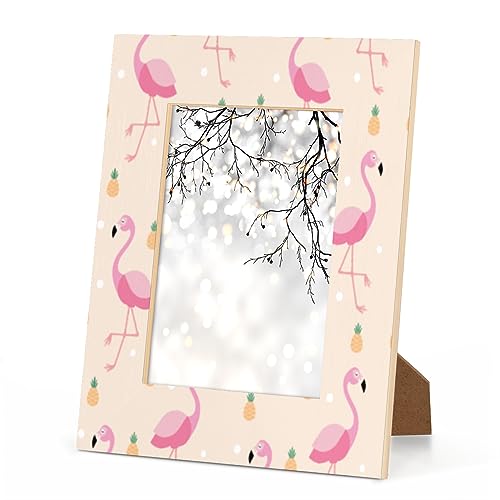 POFATO Pink Flamingo Bird Pineapple 4x6 Picture Frame Wood Photo Frame for Tabletop Display Wall Mount Picture Frame Display 4x 6 Inch Photo Wall Decor Home Gift Frames