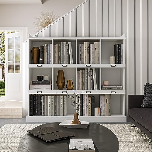 YTULA Wooden Open Shelf Bookcase, Bookshelf, Freestanding Storage Unit, 10 Open Compartments, for Living Room, Study, Office, White