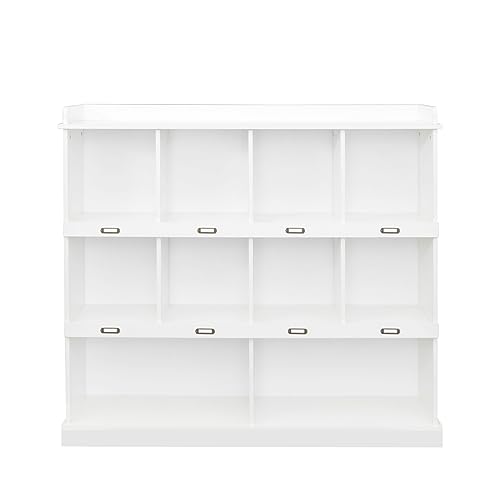 YTULA Wooden Open Shelf Bookcase, Bookshelf, Freestanding Storage Unit, 10 Open Compartments, for Living Room, Study, Office, White