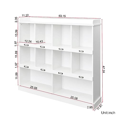 YTULA Wooden Open Shelf Bookcase, Bookshelf, Freestanding Storage Unit, 10 Open Compartments, for Living Room, Study, Office, White