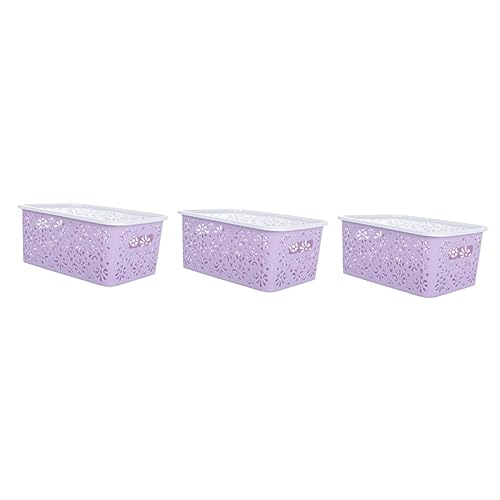 EXCEART 3pcs box Retro Container Household Socks Organizing Basket Purple Delicate Papers Pattern Cabinet Storage Towels Bedroom Portable Organizers with S Lids for Drawer Cosmetics