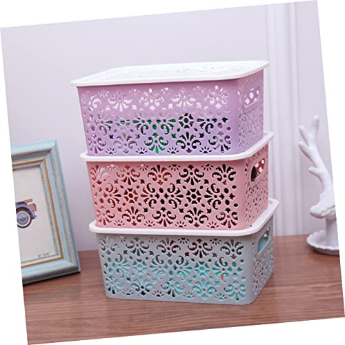 EXCEART 3pcs box Retro Container Household Socks Organizing Basket Purple Delicate Papers Pattern Cabinet Storage Towels Bedroom Portable Organizers with S Lids for Drawer Cosmetics