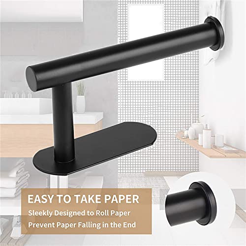 JOPOFI 8" Rectangular Hand Towel Holder and Self Adhesive Toilet Paper Holder - SUS 304 Stainless Steel Modern Design Paper Towel Holder Wall Mounted - Matte Black