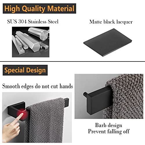 JOPOFI 8" Rectangular Hand Towel Holder and Self Adhesive Toilet Paper Holder - SUS 304 Stainless Steel Modern Design Paper Towel Holder Wall Mounted - Matte Black