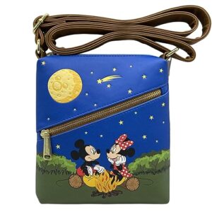 loungefly mickey, minnie, & friends camping scene crossbody passport bag