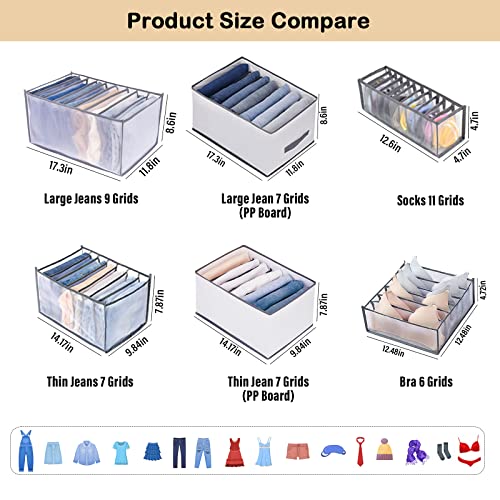 TIGARI Wardrobe Clothes Organizer, Closet Organizer Foldable Drawer Organizer for Clothing, Drawer Dividers for Clothes, Closet Storage for Trousers, Shirts, Jeans, T-Shirt, Bra, Underwear, Socks