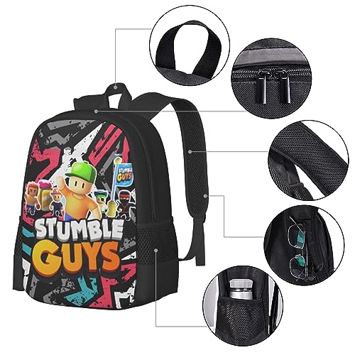 Jadouzke Stumble Guys Casual School Backpack Portable Daypack for Outdoor Sports Travel Bag