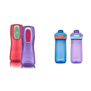 contigo trekker kids water bottle with spill-proof lid, 14oz water bottle with leak-proof technology, bpa-free & jessie kids water bottle with leak-proof lid, 14oz dishwasher-safe kids