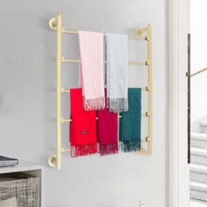 LGXSHOP Towel Rack, 5 Tier Hanging Towel Rack, Industrial Metal Wall Mounted Garment Rack, Space Saving Towel Display Rack for Entrance, Bedroom, Bathroom, Closet, Boutique -Gold