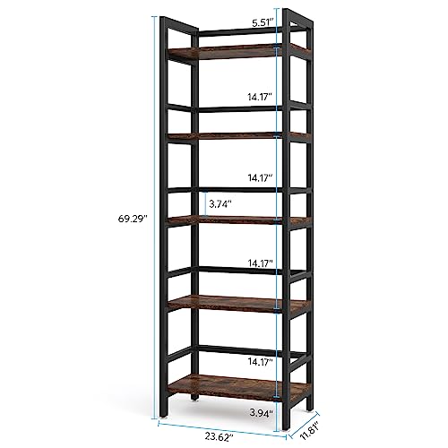 Tribesigns 5-Tier Bookshelf 69 Inch Industrial Bookcase Open Display Shelves Book Storage Organizer for Living Room, Home Office, Small Space