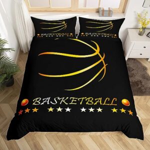 manfei basketball duvet cover set twin size, sports gaming theme bedding set 2pcs for kids boys teens bedroom decor, gold lines print comforter cover basketball sports quilt cover with 1 pillowcase