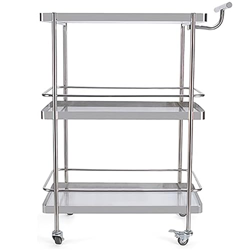 VLOBAOM 3-Tier Bar Cart for Home, Utility Kitchen Storage Island Serving Cart with Wheels, Decorative End Table, Mobile Coffee Table,69x40x90cm,Silver