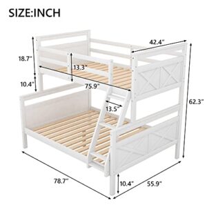 BIADNBZ Twin Over Full Size Bunk Bed, Detachable Wooden Bunkbeds with Ladder and Safety Guardrail, for Kids Teens Adults Bedroom, White