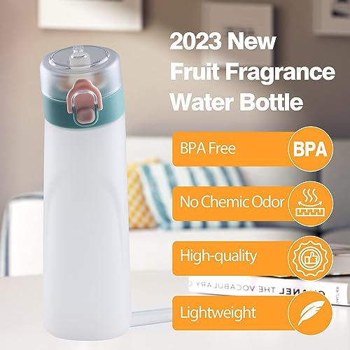 Sports Airs Water Bottle BPA Free,650ml Starter up Set Drinking Bottles with 3 Fruit Flavour Pods Scented For Flavouring 0 Sugar, 0 Calorie (White)