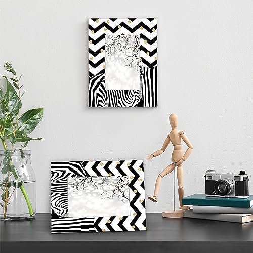 Pardick Zebra Stripe 5x7 Picture Frame, Zebra Polka Dots Wooden Photo Frame for Wall Mounting or Tabletop Living Room Bedroom Home Decor