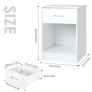 VOWNER White Nightstand with Drawer and Storage Shelf, Bedside Table End Tables, File Cabinet Storage with Sliding Drawers and Shelf for Bedroom