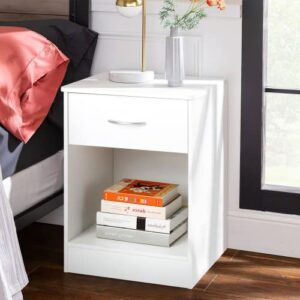 VOWNER White Nightstand with Drawer and Storage Shelf, Bedside Table End Tables, File Cabinet Storage with Sliding Drawers and Shelf for Bedroom