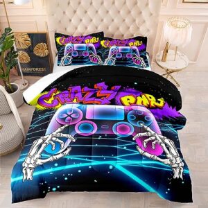 kgosauo comforter set queen kids boys teens gaming comforter gamer room decor video game controller bedding set, soft lightweight gamepad console duvet, youth young man, 1 comforter + 2 pillowcase