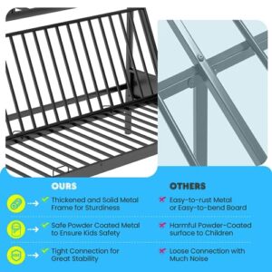 KNAMOTL Twin Over Full Bunk Bed, Heavy Duty Bunk Bed Frame with Integrated Side Ladder & Upper Guard Rails, Space-Saving Design, Metal Bunk Bed for Teens Adults Bedroom, No Box Spring Needed, Black