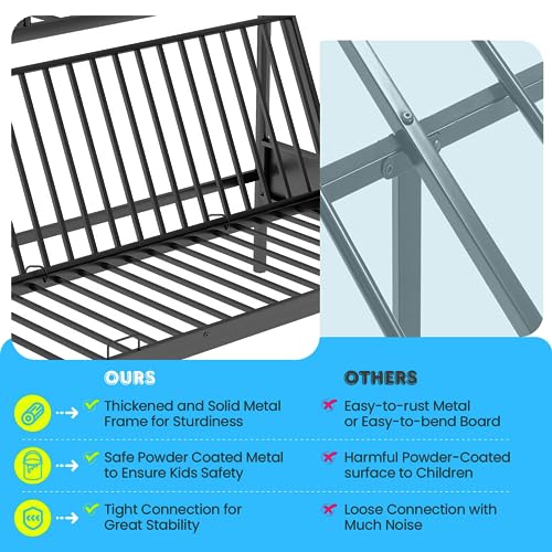 KNAMOTL Twin Over Full Bunk Bed, Heavy Duty Bunk Bed Frame with Integrated Side Ladder & Upper Guard Rails, Space-Saving Design, Metal Bunk Bed for Teens Adults Bedroom, No Box Spring Needed, Black