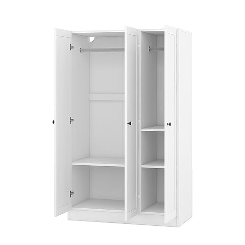 P PURLOVE Wardrobe Armoire Closet with 3 Doors for Bedroom,Bedroom Clothes Cabinet Shutter Wardrobe with Shelves,Freestanding Armoire Cabinet