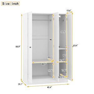 P PURLOVE Wardrobe Armoire Closet with 3 Doors for Bedroom,Bedroom Clothes Cabinet Shutter Wardrobe with Shelves,Freestanding Armoire Cabinet