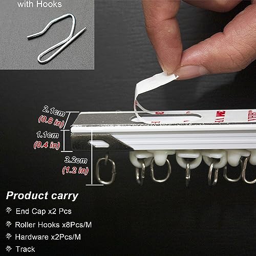 Adhesive Curtain Rod Holders, No Drill Curtain Single Tracks with Roller Hooks and Accessories, Shower Room/Clinics White Tools Curtain Track (Color : Ceiling mount, Size : 8ft/2.5m)