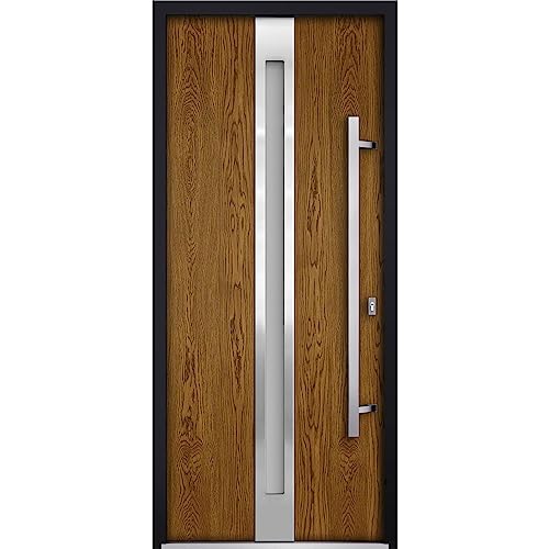 Front Exterior Prehung Glass Steel Door 36 x 80 inches Left-Hand/Deux 1744 Natural Oak/Stainless Inserts Single Modern Veneer